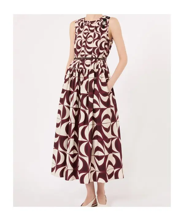 Max Mara Sleeveless Round Neck Printed Maxi Dress - Red