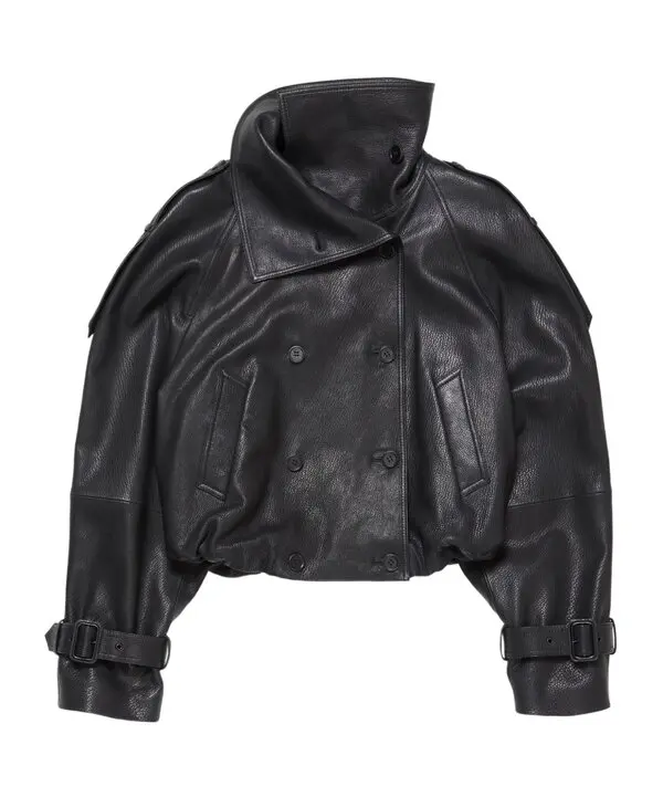 Acne Studios Double Breasted Leather Jacket - Black