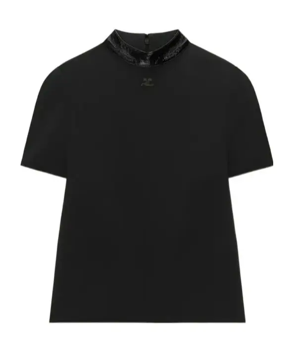 COURREGES Vinyl-trimmed High-neck T-shirt - Black