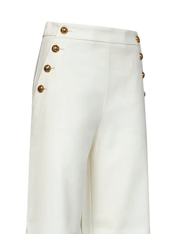 Max Mara High Waist Fluid Leg Trousers With Button Detail - Ivory White