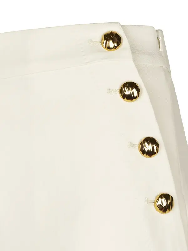 Max Mara High Waist Fluid Leg Trousers With Button Detail - Ivory White