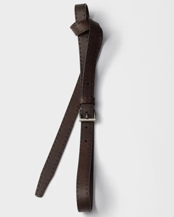 Prada Antiqued Leather Belt With Buckle Detail
