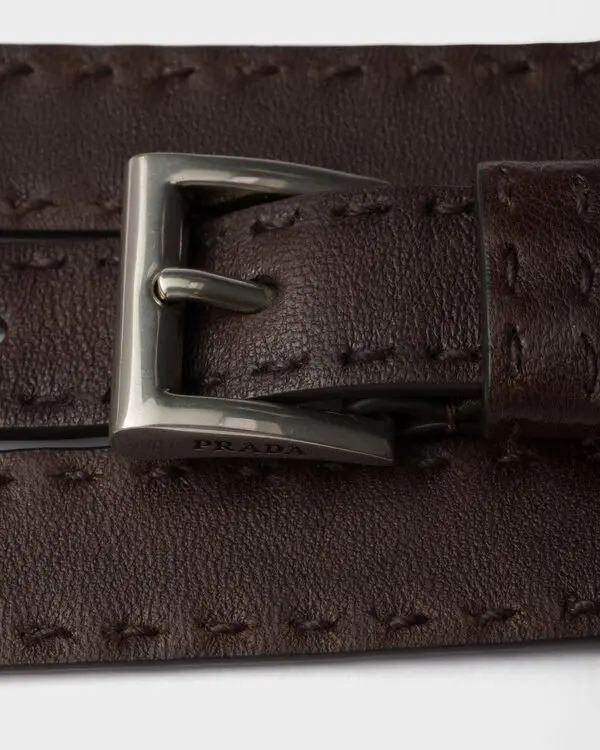 Prada Antiqued Leather Belt With Buckle Detail