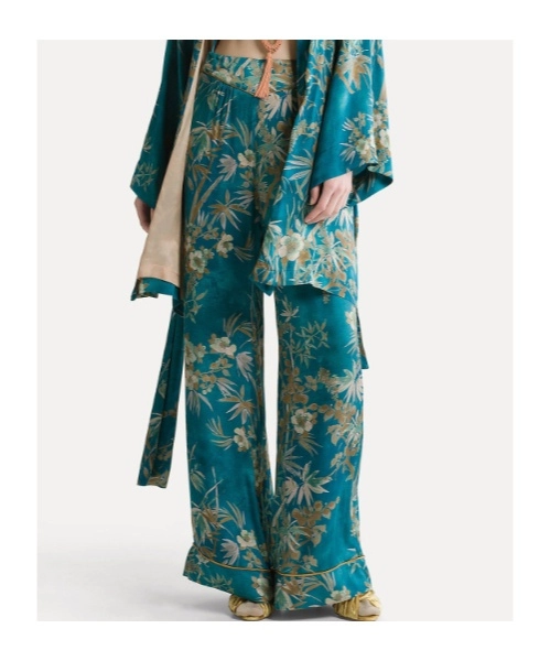 FORTE_FORTE Silk Floral Print Wide Leg Trousers - Topaz
