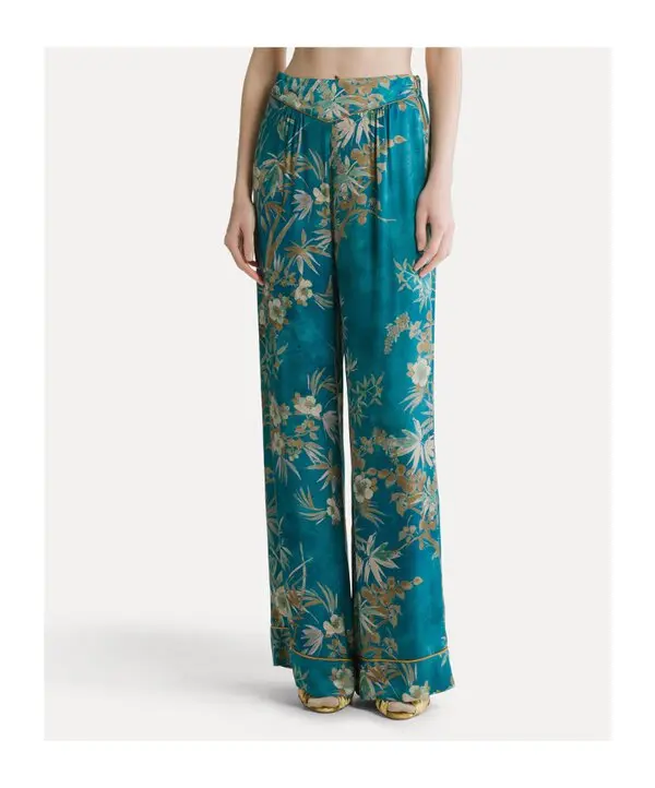 FORTE_FORTE Silk Floral Print Wide Leg Trousers - Topaz