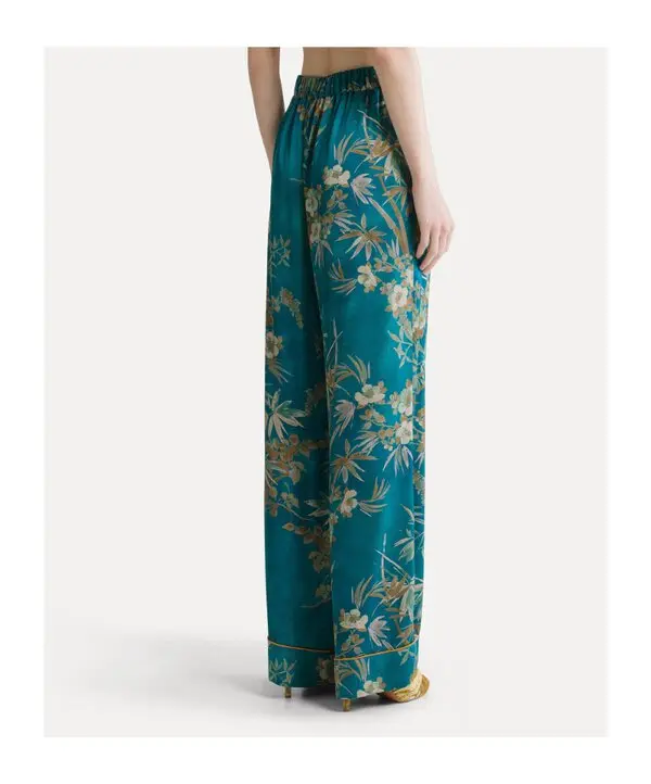 FORTE_FORTE Silk Floral Print Wide Leg Trousers - Topaz