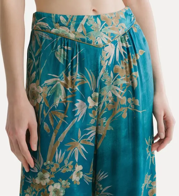 FORTE_FORTE Silk Floral Print Wide Leg Trousers - Topaz