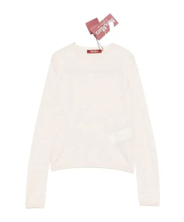Max Mara Crew Neck Long-sleeved Knitwear - White