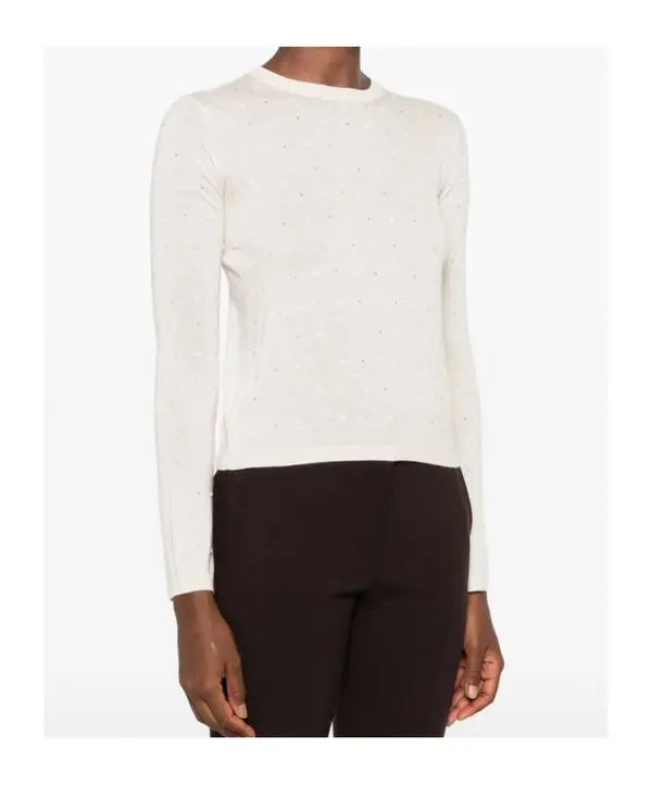 Max Mara Crew Neck Long-sleeve Knitwear With Ribbed Trim