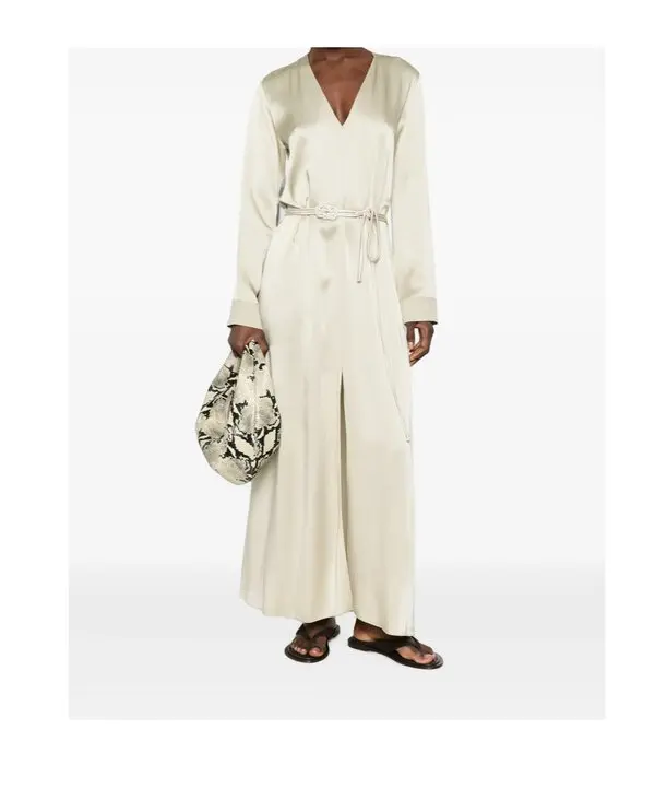 FORTE_FORTE Long-sleeved V-neck Dress With Belt And Slit
