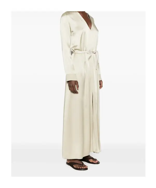FORTE_FORTE Long-sleeved V-neck Dress With Belt And Slit