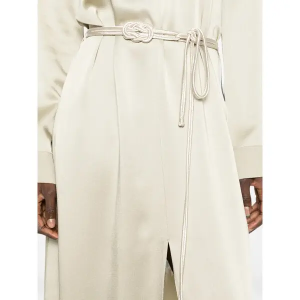 FORTE_FORTE Long-sleeved V-neck Dress With Belt And Slit