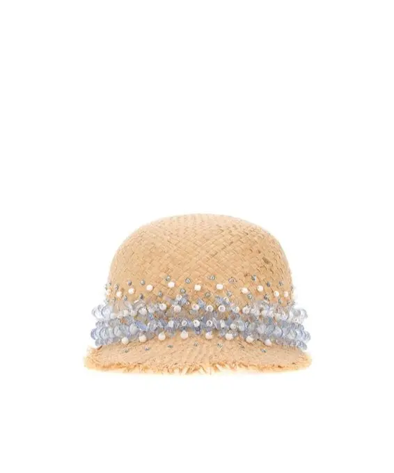 Prada Embellished Rafia Baseball Hat - Beige