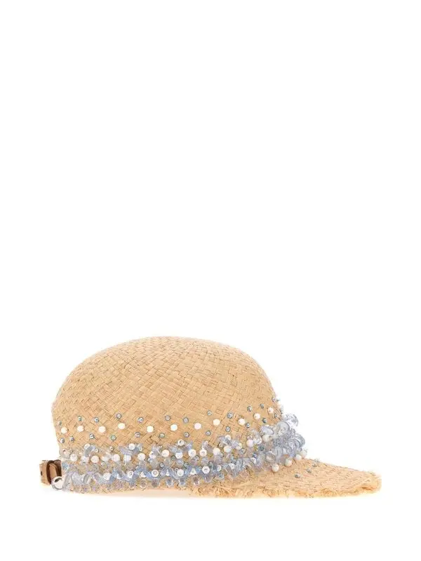Prada Embellished Rafia Baseball Hat