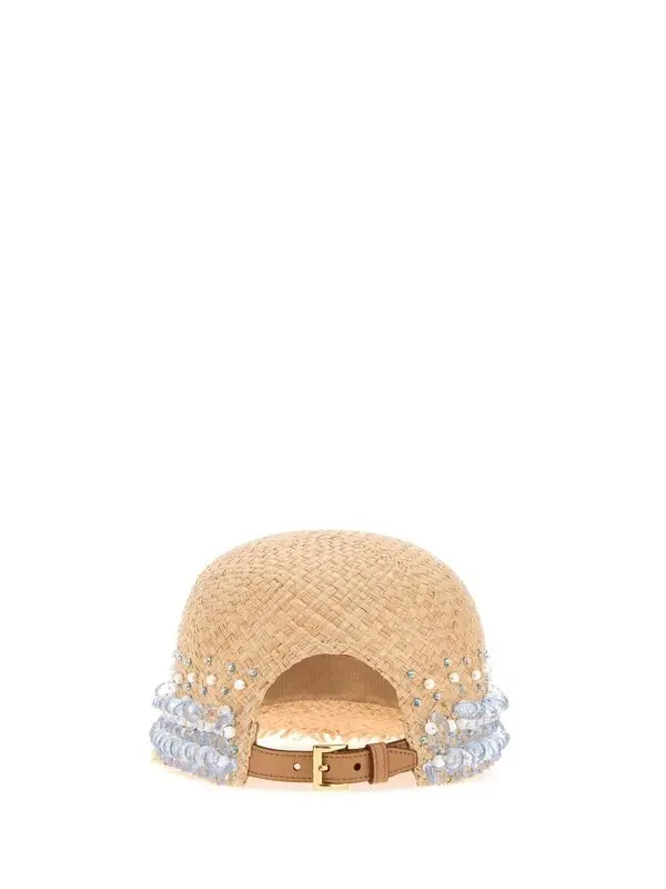 Prada Embellished Rafia Baseball Hat