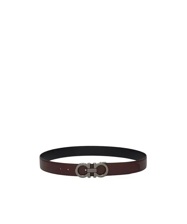 FERRAGAMO Reversible And Adjustable Gancini Belt - Cordovan/black