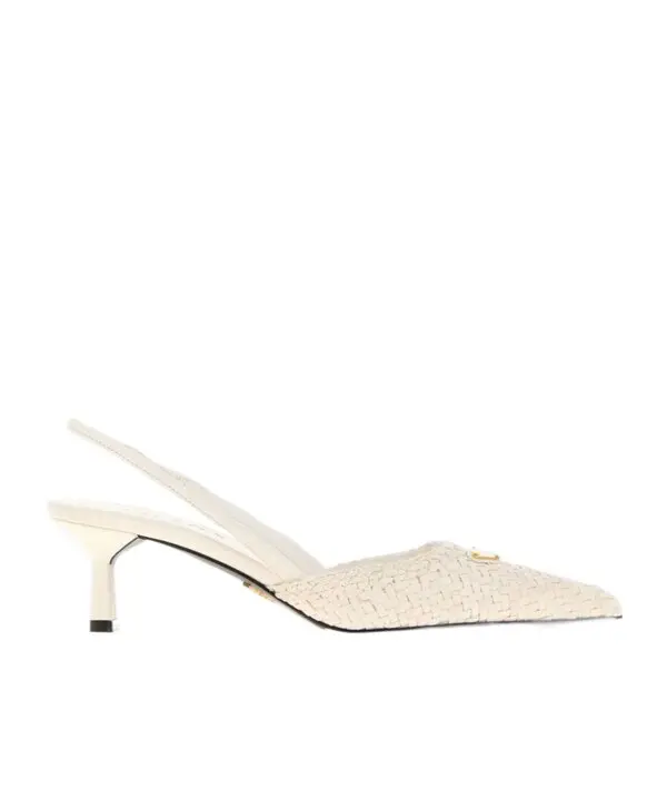 Prada Logo Plaque Slingback Pumps - White