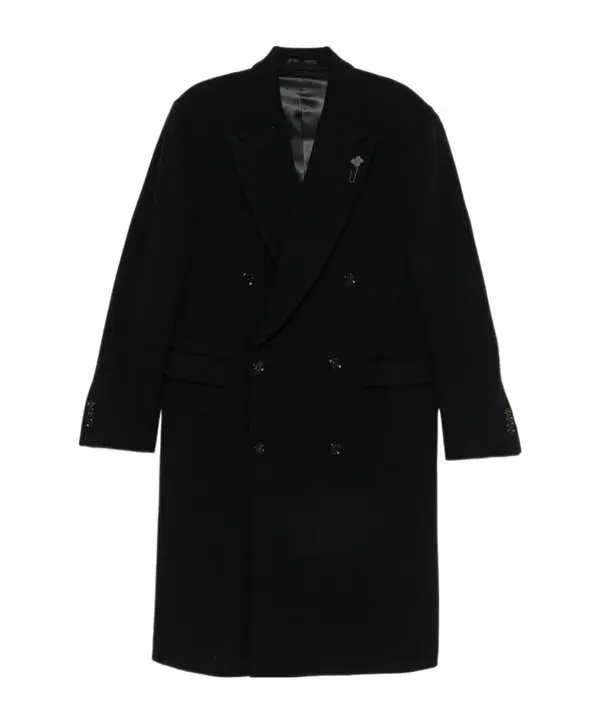 LARDINI Double-breasted Peaked-lapel Coat - Black