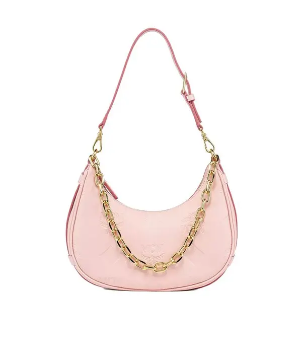 Mcm Aren Crescent Hobo Bag In Maxi Monogram Leather - Lotus