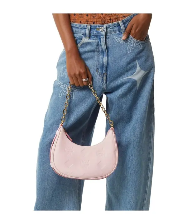 Mcm Maxi Monogram Leather Hobo Bag - Lotus