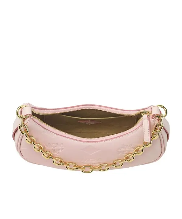 Mcm Maxi Monogram Leather Hobo Bag - Lotus