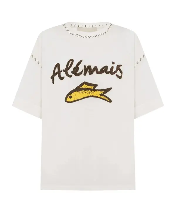 ALEMAIS Crewneck T-shirt With Fish Motif - White