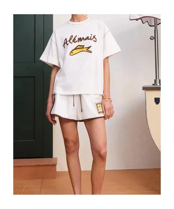 ALEMAIS Crewneck T-shirt With Fish Motif - White