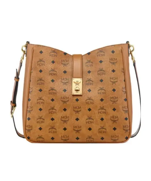Mcm Tracy Visetos Large Shoulder Bag - Cognac