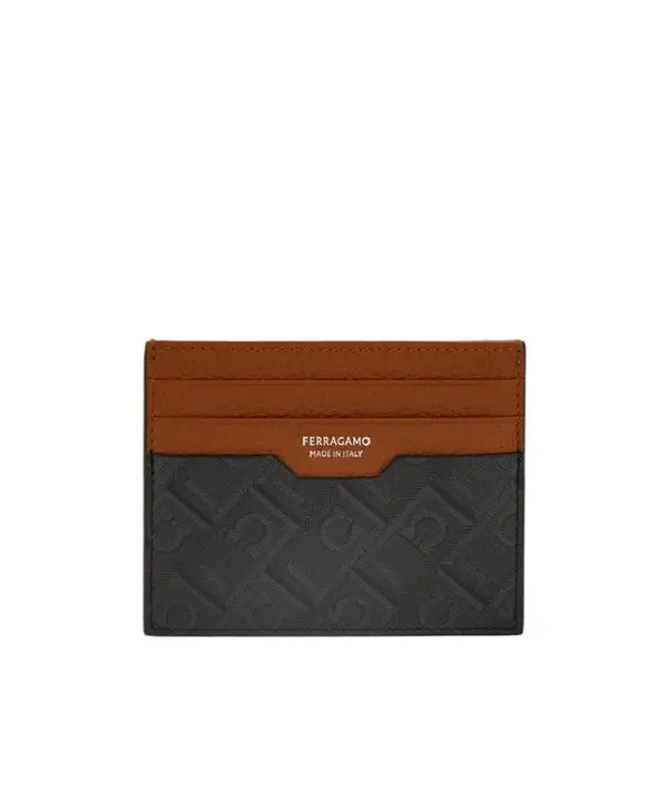 FERRAGAMO Monogram Credit Card Holder - Black/gray/rust