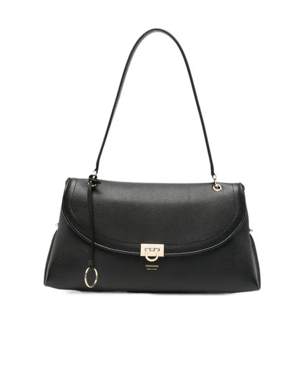 FERRAGAMO Gancini Flap Shoulder Bag - Black