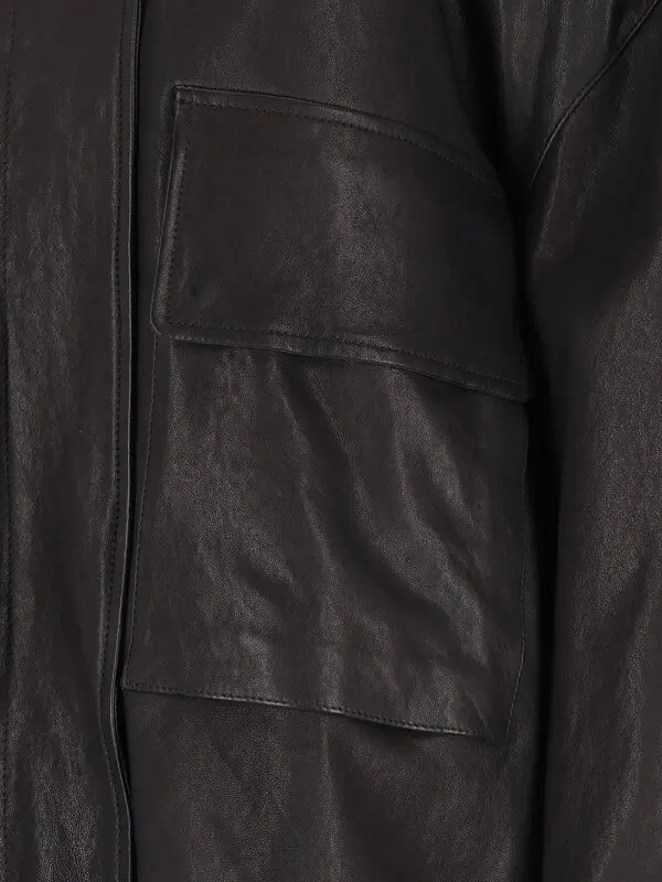 Emporio Armani Leather Jacket With High Neck And Flap Pockets