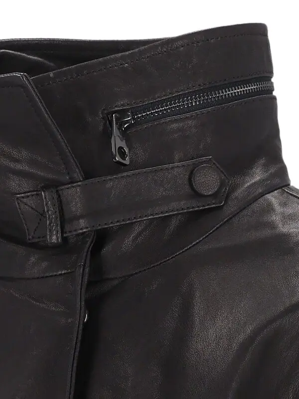 Emporio Armani Leather Jacket With High Neck And Flap Pockets