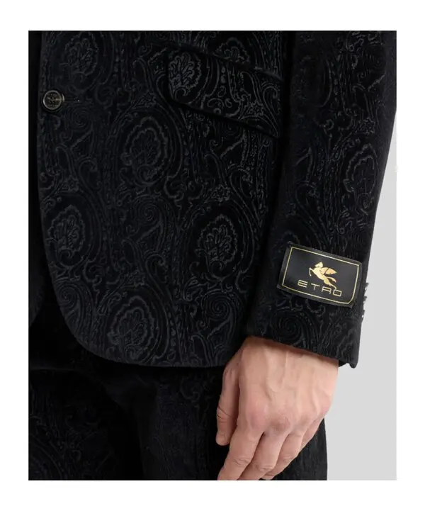 Etro Single-breasted Cotton Velvet Jacket With Arnica Motif