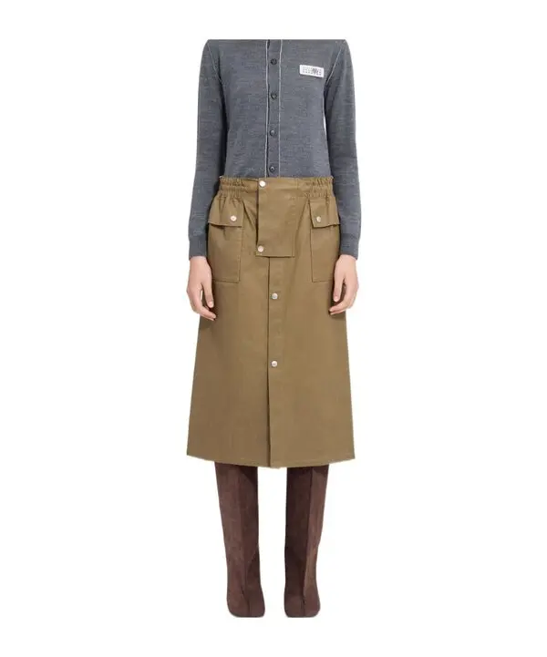 MAISON MARGIELA Drawstring Coated Cotton Midi Skirt - Khaki