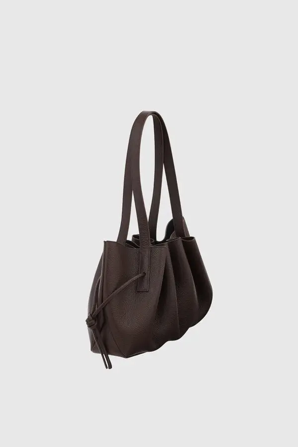 Yuzefi Scallop Shoulder Bag In Espresso Pebble Grained Leather - Black