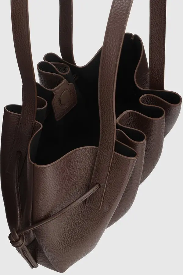 Yuzefi Scallop Shoulder Bag In Espresso Pebble Grained Leather - Black