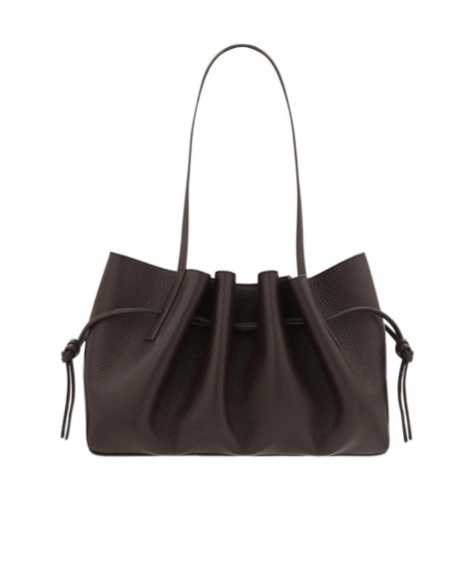 Yuzefi Scallop Shoulder Bag In Espresso Pebble Grained Leather - No