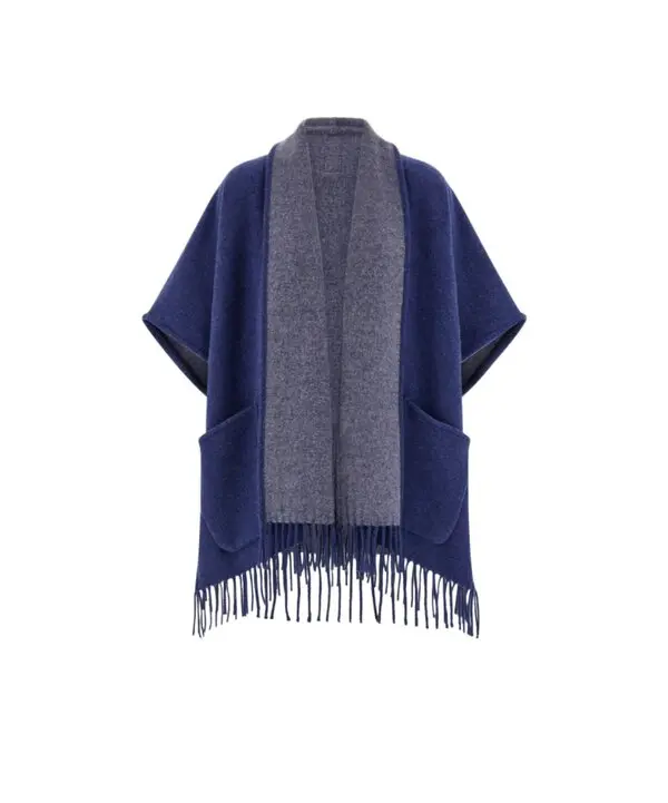FERRAGAMO Cashmere Cape - Navy Blue