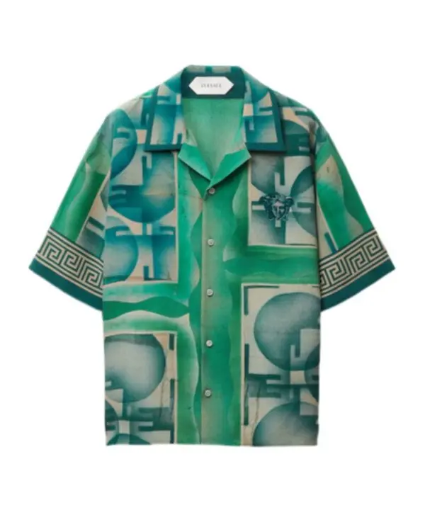 Versace Greca-print Medusa-head Shirt - Green Blue