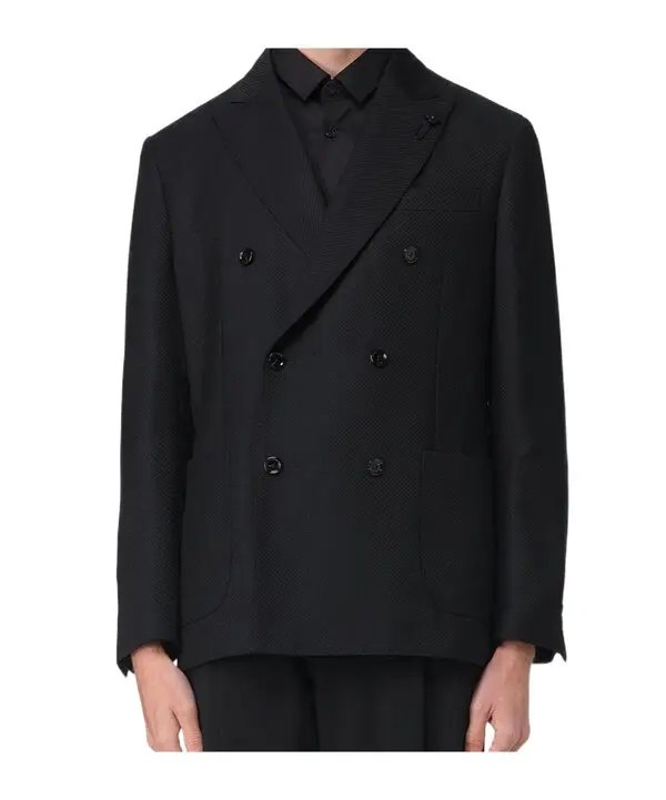 LARDINI Double-breasted Wool Jacket - Black