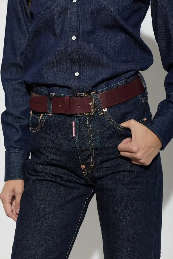 Dsquared2 Leather Belt With Silver Tone Buckle