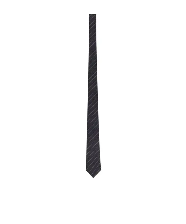 Saint Laurent Striped Logo Patch Tie - Black/ivory