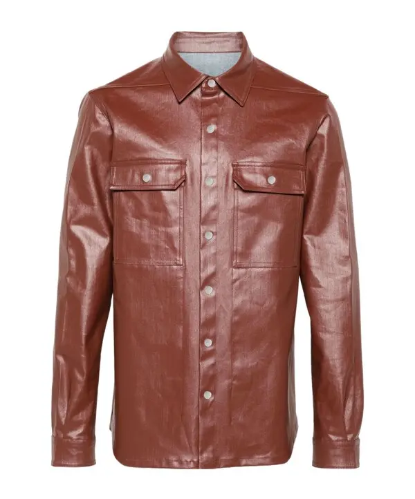Rick Owens Press-stud Coated Shirt Jacket - Brown