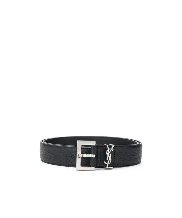Saint Laurent Logo Square Buckle Belt - Black