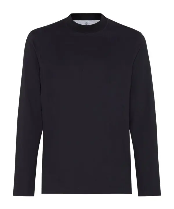 Brunello Cucinelli Mock-neck Cotton T-shirt - Black