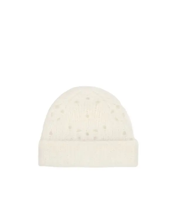 Celine Fair Isle Beanie In Alpaca Wool Pointelle - White