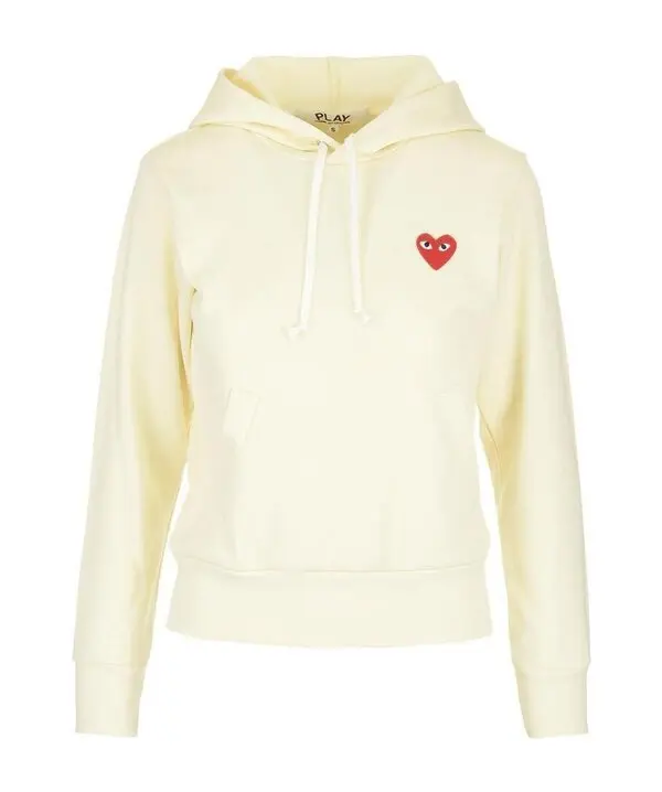 Play Comme Des Garcon Logo Embroidered Hooded Sweater - White