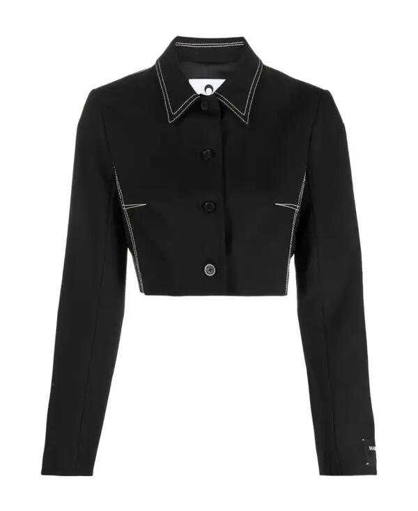 MARINE SERRE Moon Diamant-jacquard Cropped Jacket - Black