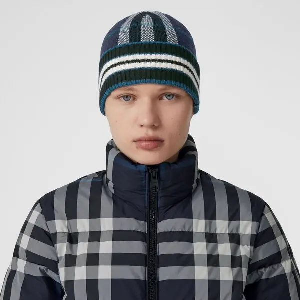 Burberry Check And Stripe Cashmere Beanie