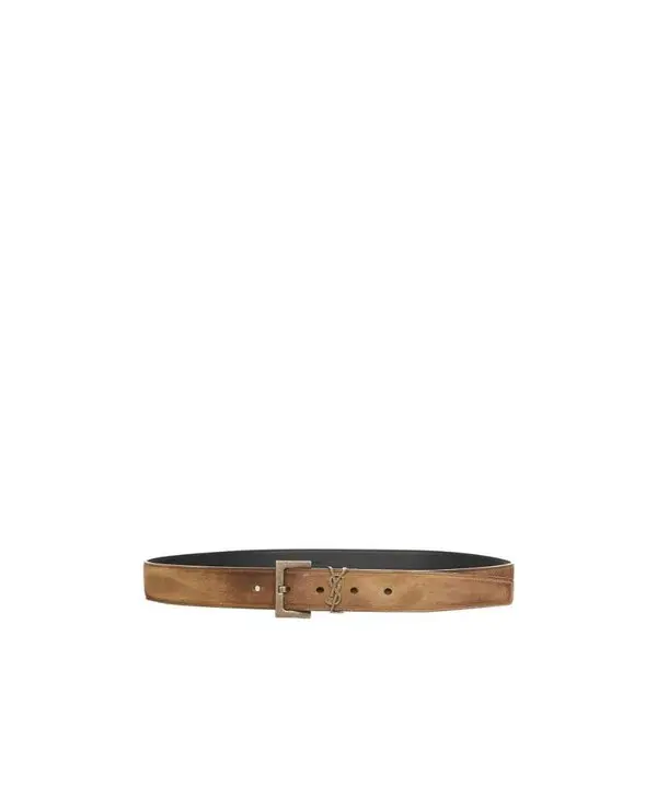 Saint Laurent Logo Plaque Belt - Brown